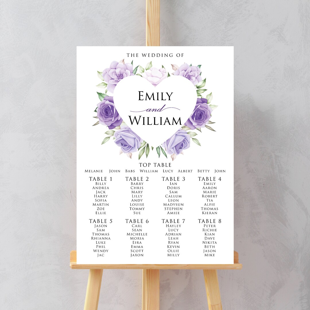 Personalised Wedding Table Seating Plan, Wedding Seating Chart, Wedding ...