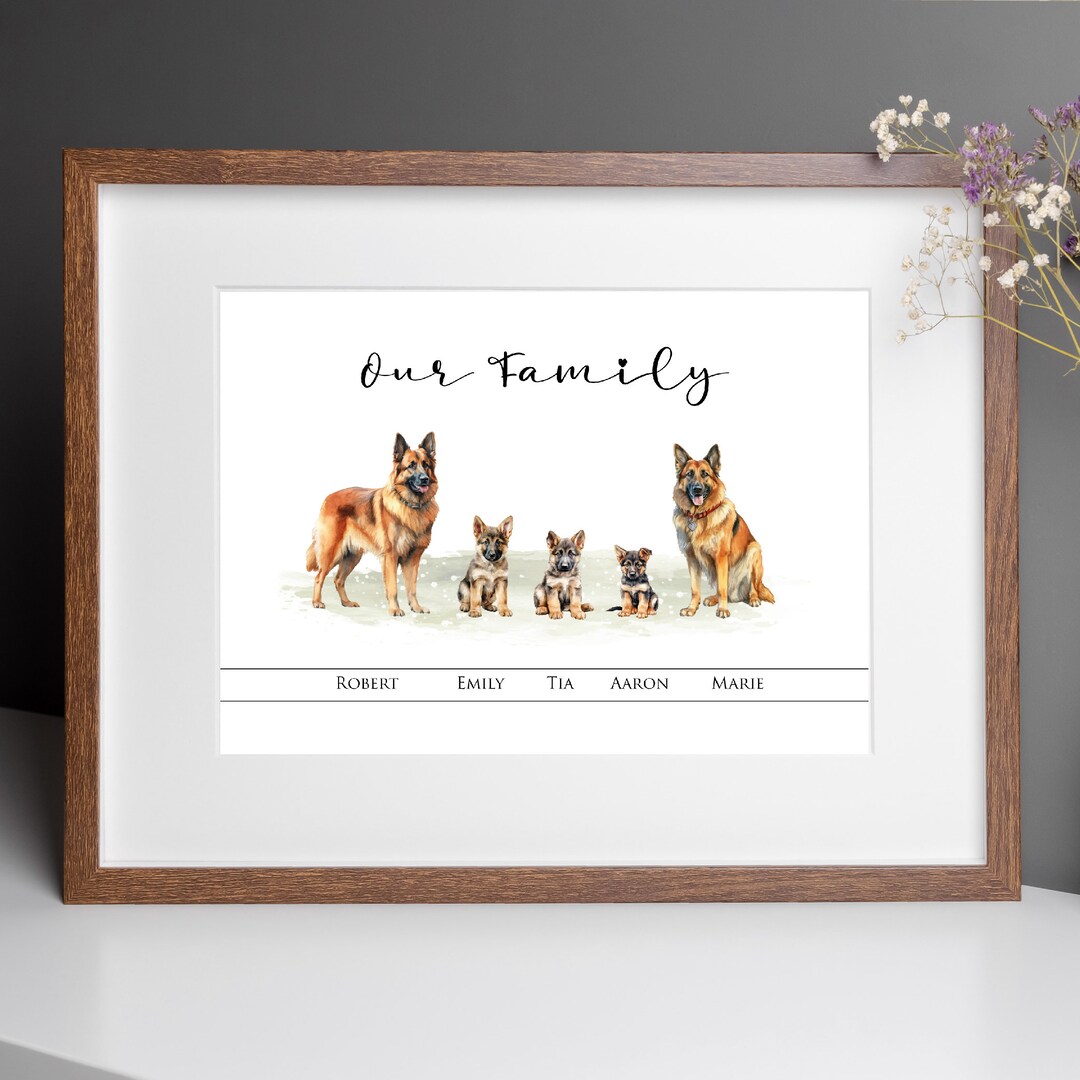 Personalised German Shepherd Dog Family Name Print, Gift for Christmas ...
