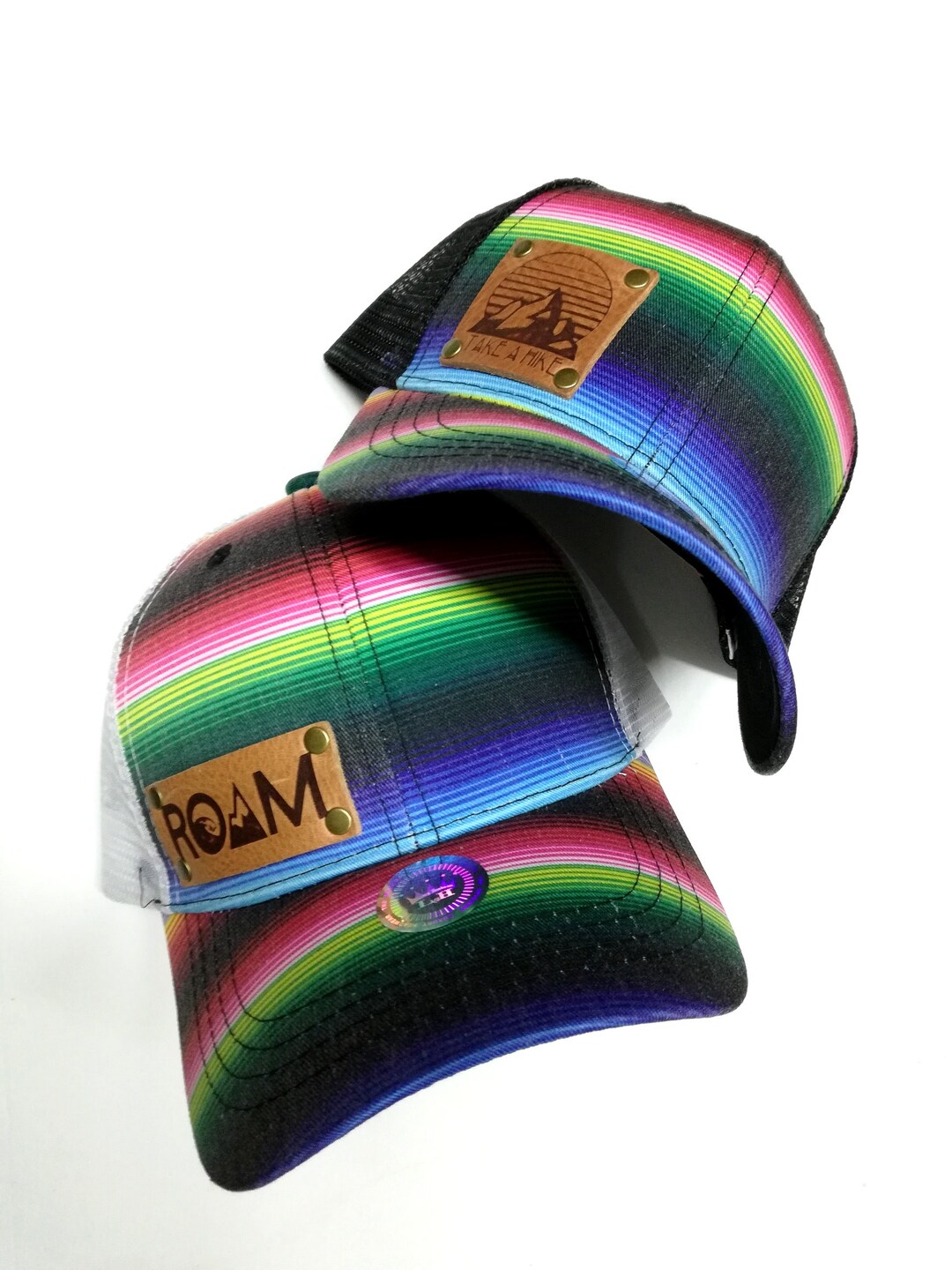 Serape Stripe Leather Patch Cap, Explore, Outdoor, Adventure, Beach ...