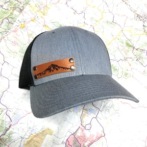Mountain Cap, Explore, Outdoor, Adventure, Leather Patch Trucker Cap ...