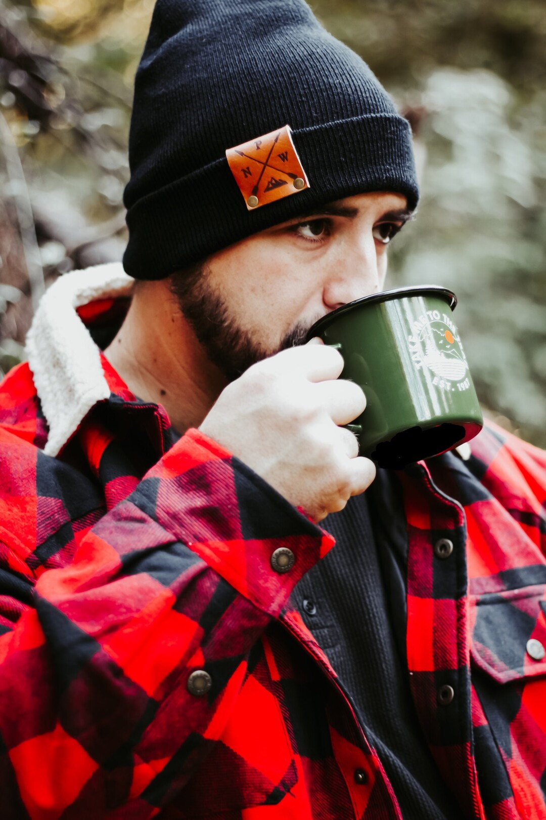 PNW, Explore, Outdoor, Adventure, Leather Patch Cuff Beanie - Etsy