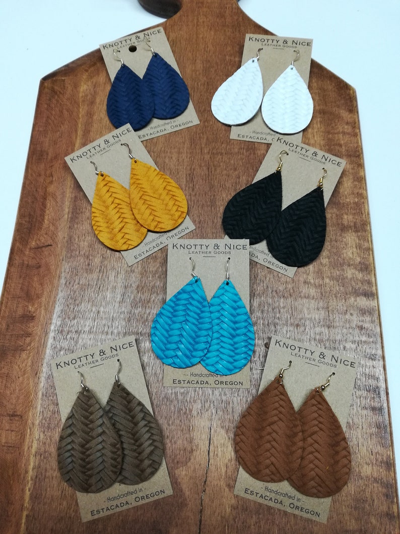 Deep Teal Blue Genuine Leather Fishtail Braid Weave Teardrop - Etsy