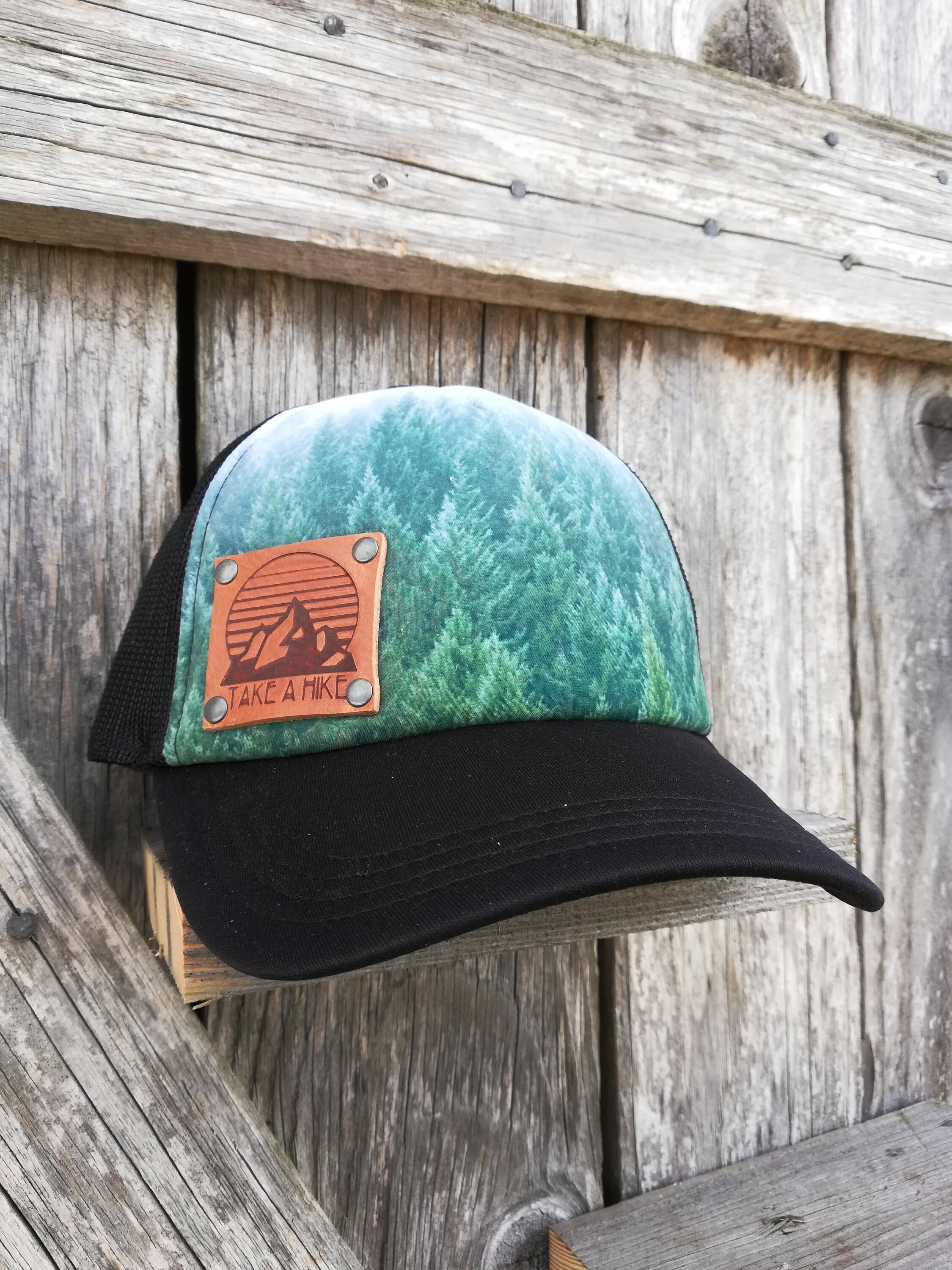 Summer Photo Trucker Cap With Leather Branded Patch, Trees, Waves ...