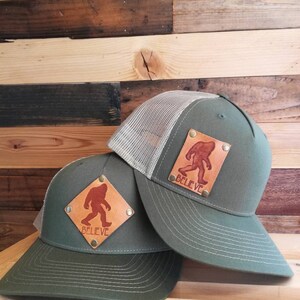 Branded Leather Patch Trucker Hat Cap Topographic, Hiking, PNW, ROAM, Oregon, Bigfoot - Etsy