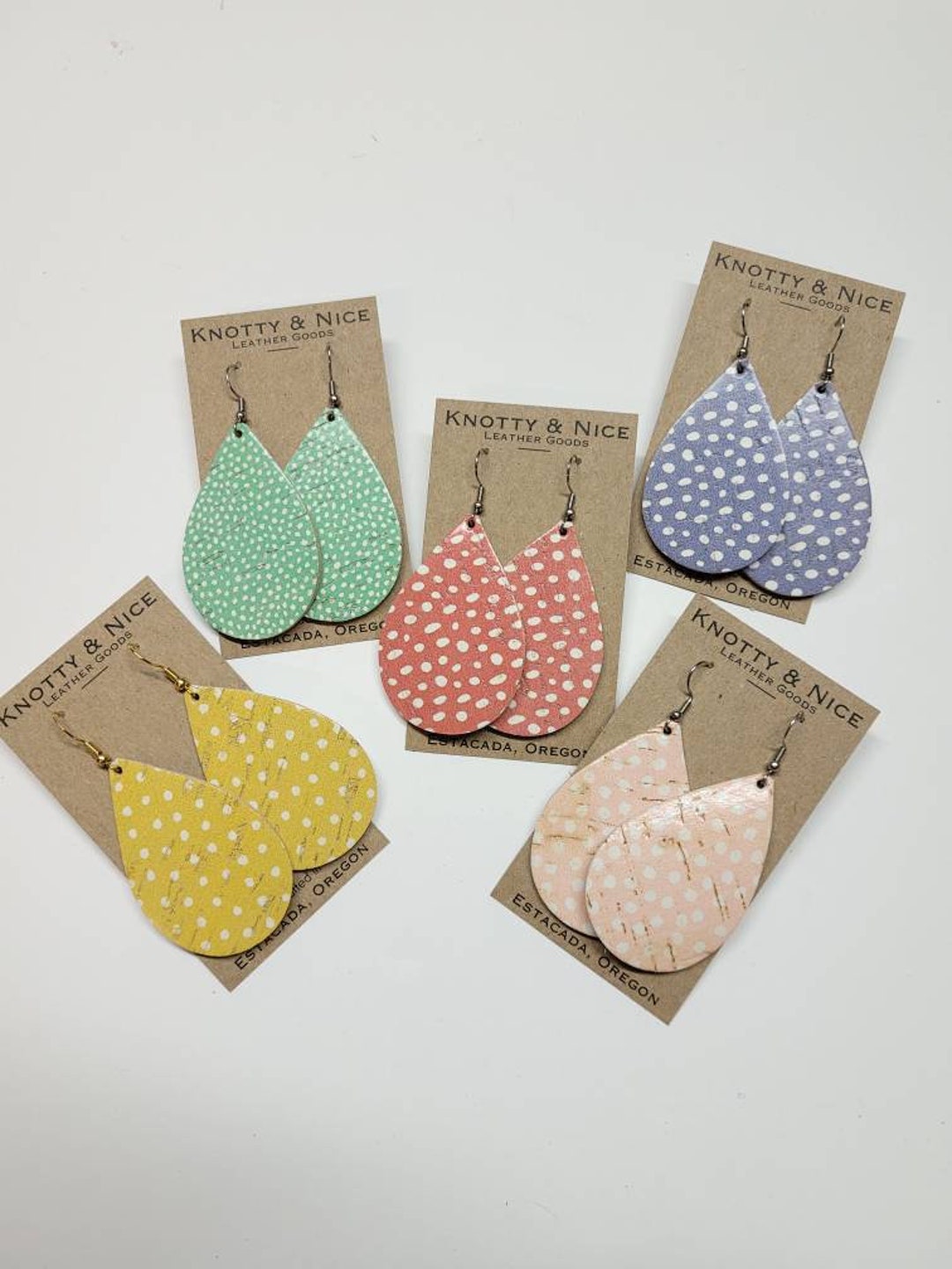 Pastel Pokla Dot Spring Leather Cork Teardrop Earrings - Etsy