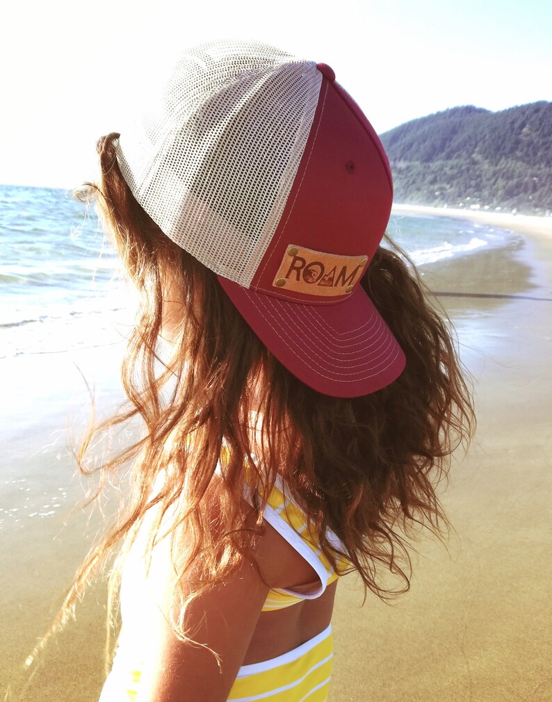 ROAM explore outdoor adventure leather patch trucker cap | Etsy