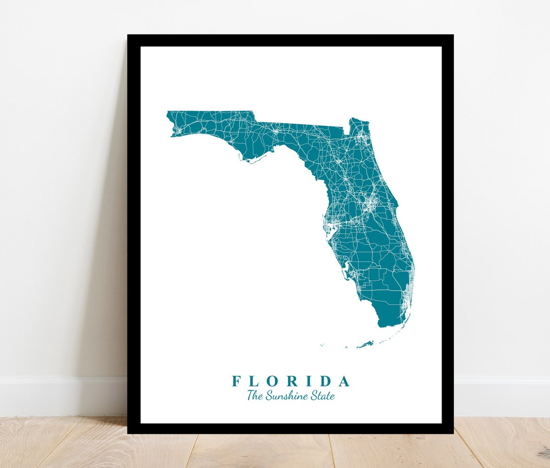 Florida Map Art Map Print State Map Travel Gift Sunshine State Map Art ...