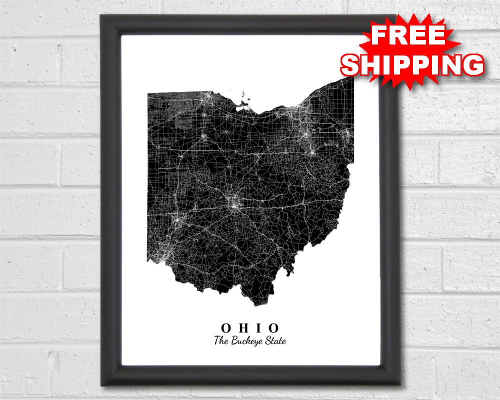 Ohio Map Art Black and White Map Print State Map Travel - Etsy