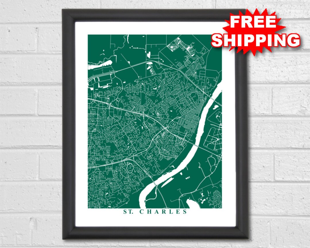 St Charles Map Art City Map Missouri Office Decor Travel Gift Map Print ...
