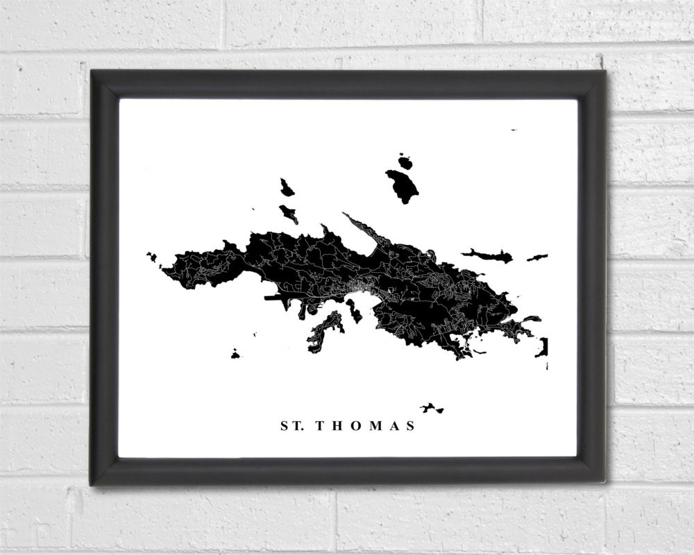 St Thomas Map Art Map Print Virgin Islands Map Print | Etsy