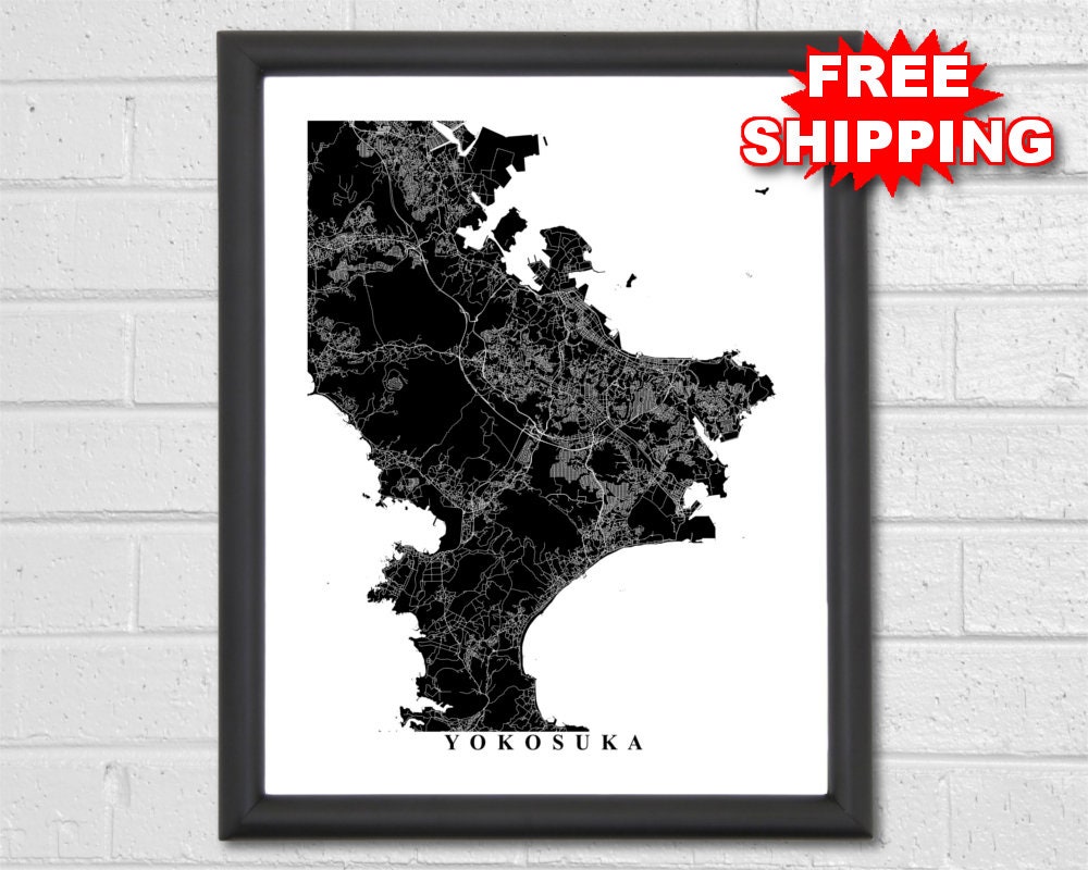 Yokosuka Map Art Black and White Japan Office Decor | Etsy