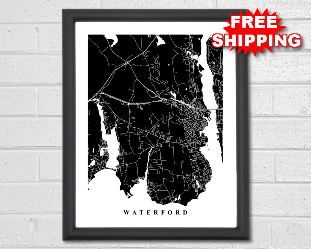 Waterford Map Art Connecticut Black and White Print Wall Art Poster ...