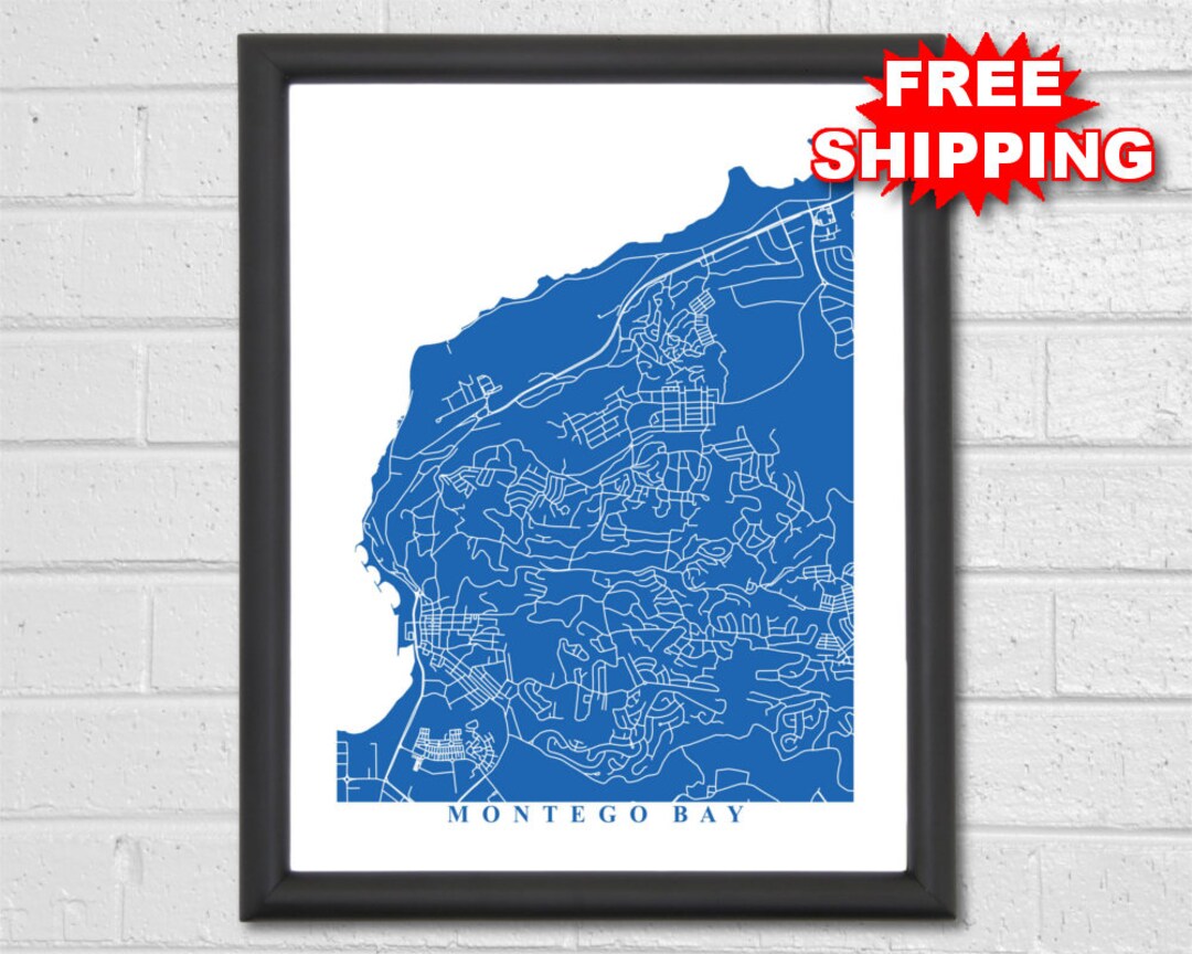 Montego Bay Map Art City Maps Jamaica Travel Caribbean - Etsy