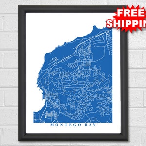 Montego Bay Map Art City Maps Jamaica Travel Caribbean - Etsy