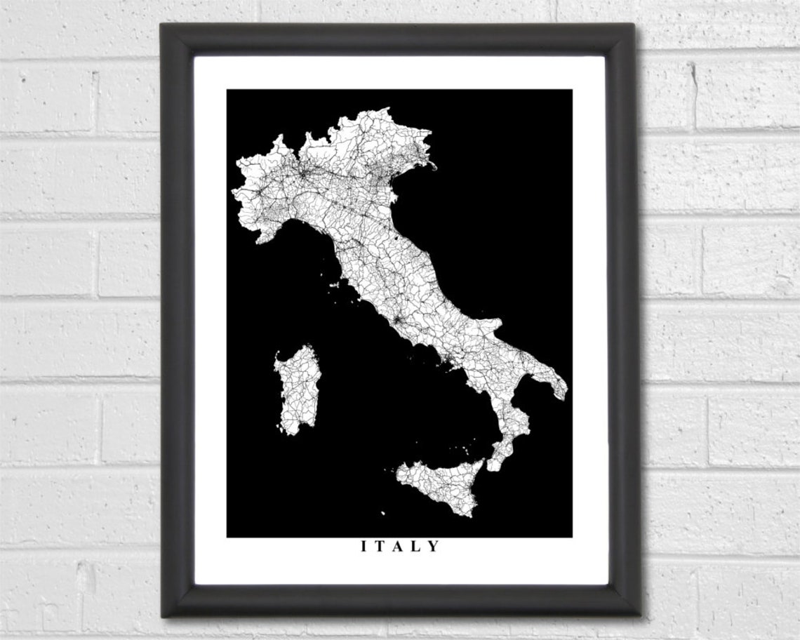 Italy Map Art Country Map Print Europe Travel Gift | Etsy