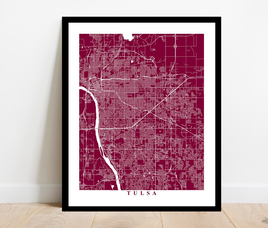 Tulsa Map Art Oklahoma Custom Tulsa City Streets Map Print University ...