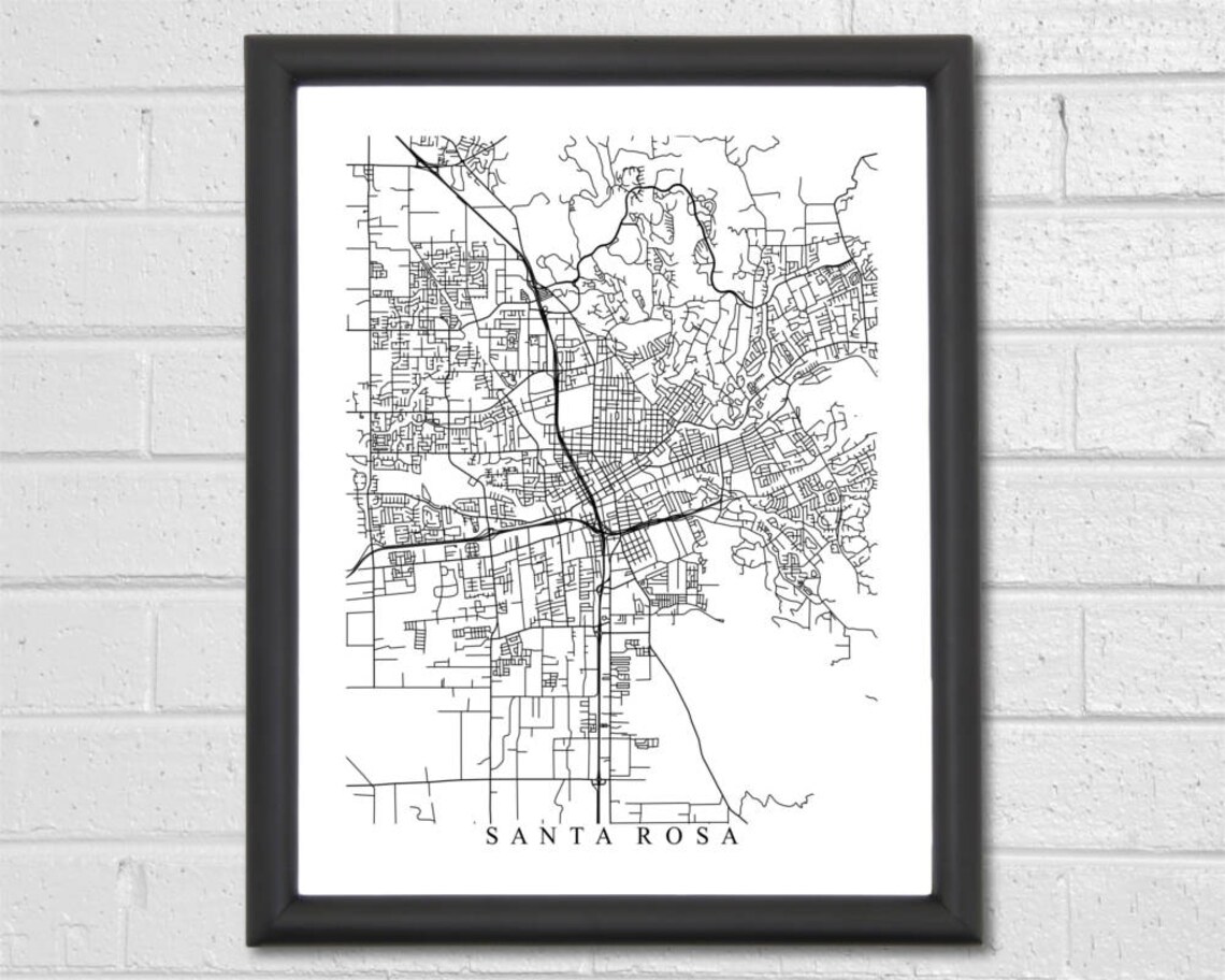 Santa Rosa Map Art City Map California Travel Map | Etsy