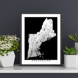 New England Map Art City Map Office Decor Travel Gift Map Print ...