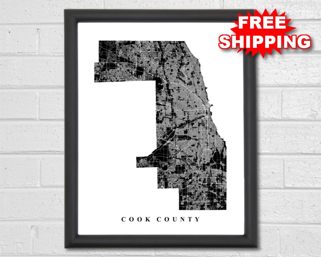 Cook County Map Art Map Print Black and White Print - Etsy