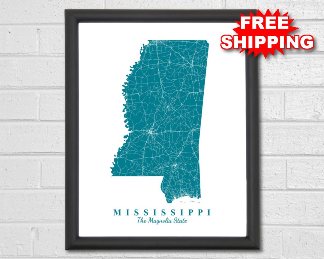 Mississippi Map Art Map Print State Map Office Decor Jackson Travel ...