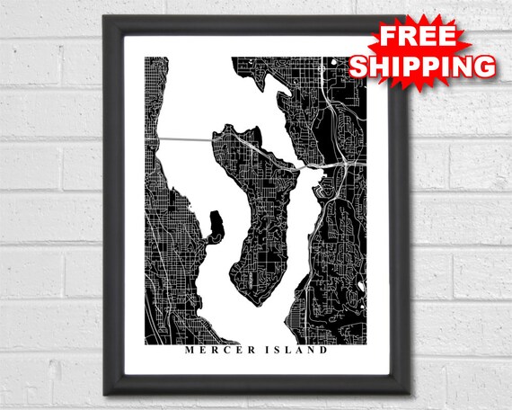 Mercer Island Map Art Washington Black and White Print - Etsy UK