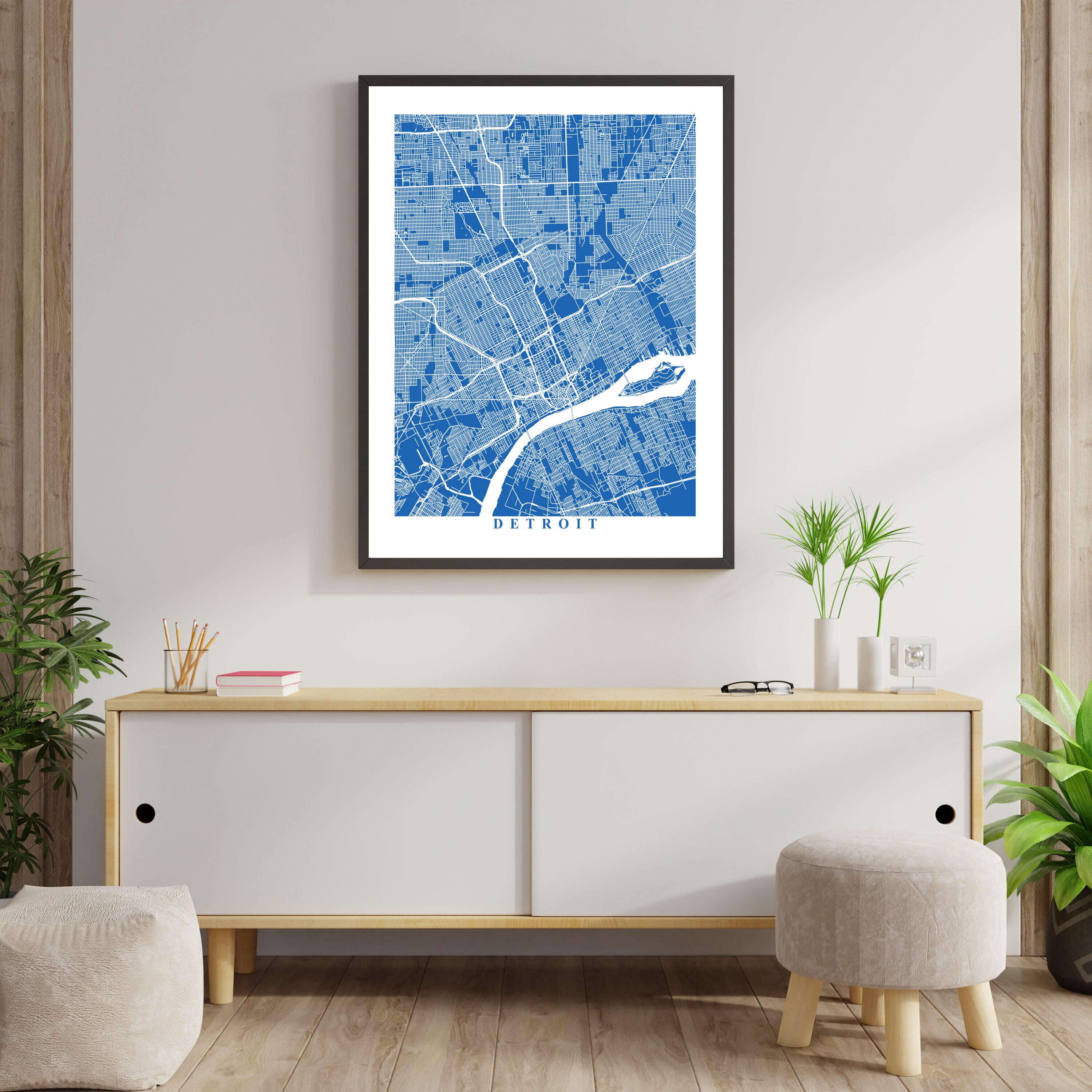 Detroit Map Art Michigan Custom Map Print Wall Poster - Etsy