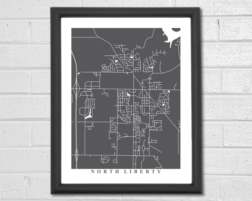 North Liberty Map Art City Streets Map Print Iowa Custom - Etsy