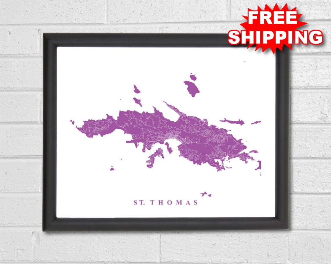 St Thomas Map Art Map Print Virgin Islands Map Print | Etsy