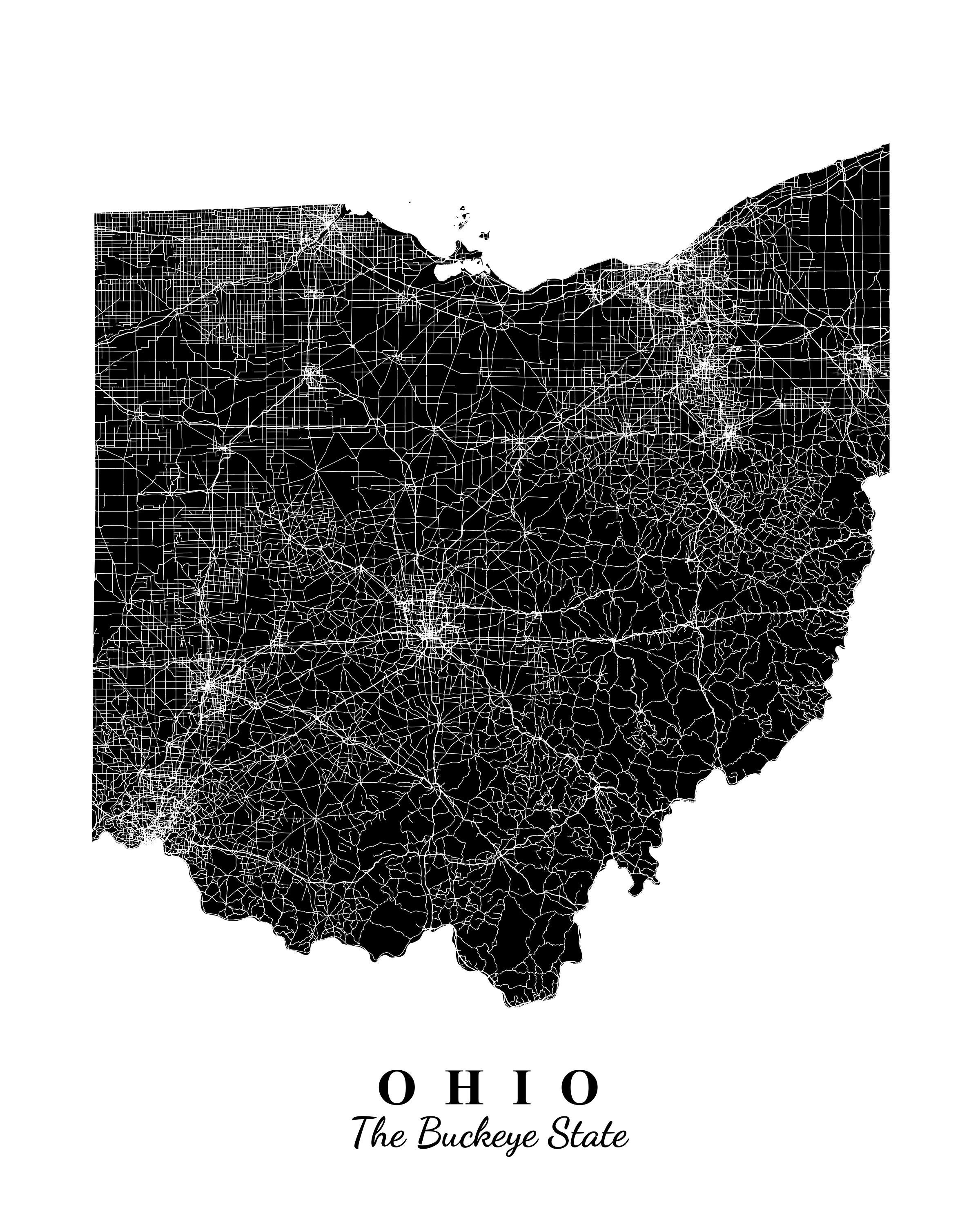 Ohio Map Art Black and White Map Print State Map Travel - Etsy