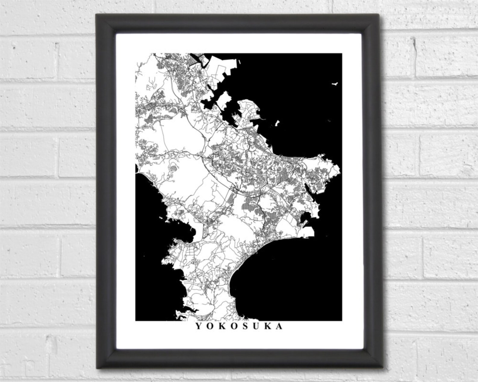 Yokosuka Map Art Black and White Japan Office Decor - Etsy