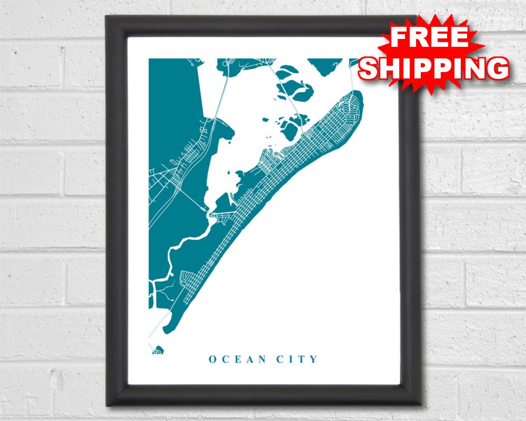 Ocean City Map Art City Map New Jersey Office Decor Travel Map Print ...