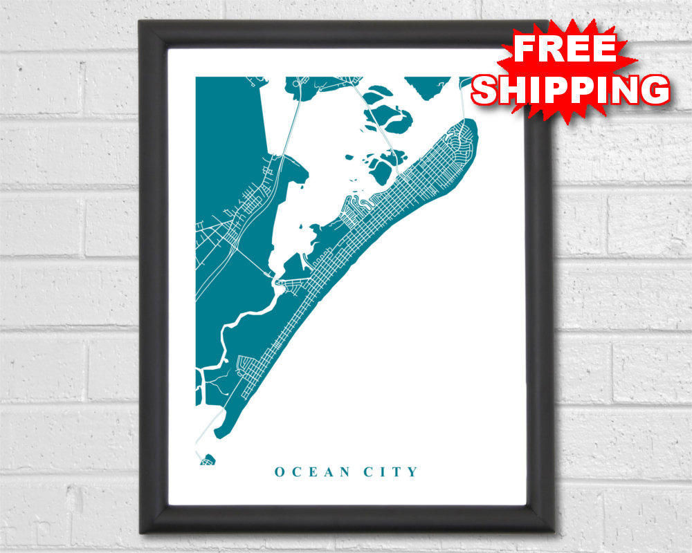Ocean City Map Art City Map New Jersey Office Decor | Etsy