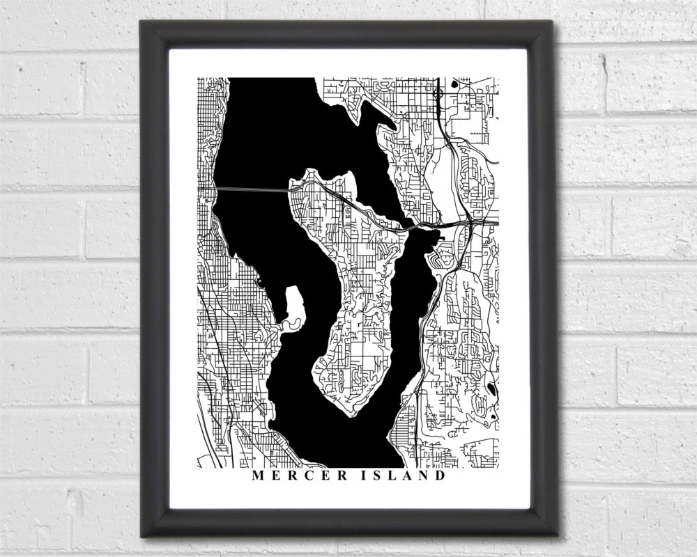 Mercer Island Map Art Washington Black and White Print | Etsy