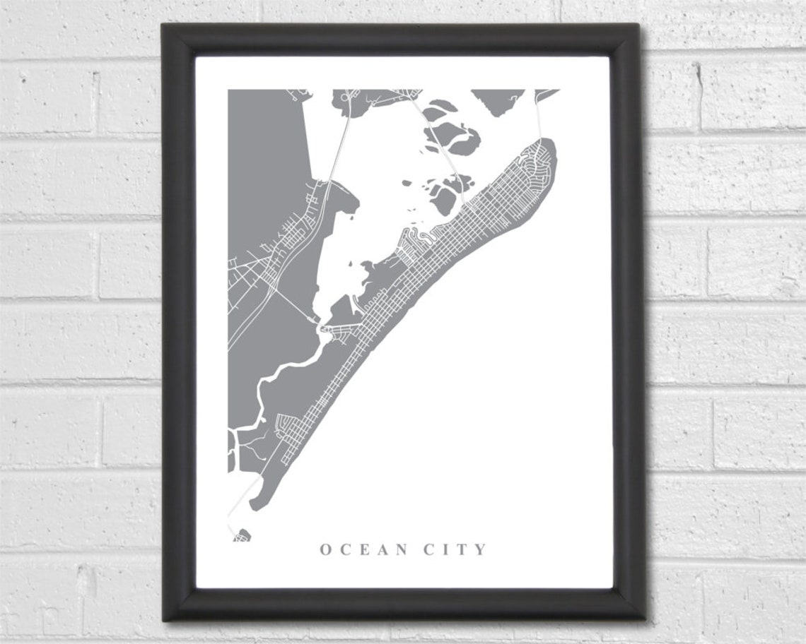 Ocean City Map Art City Map New Jersey Office Decor - Etsy