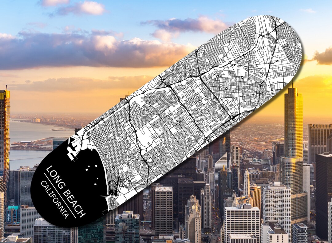 Long Beach Skateboard Deck Map Art City Streets Wall Home Office Decor ...