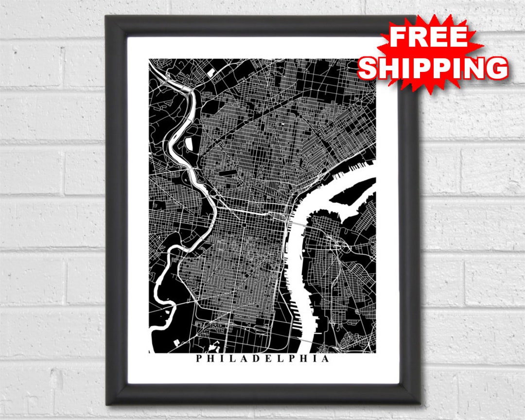 Philadelphia Map Art Black and White Print Office Decor - Etsy