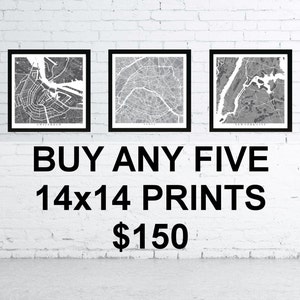 5 Prints for 150 Dollars 14x14 Custom City Map Art - Etsy