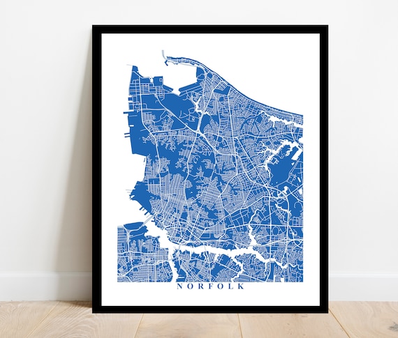 Norfolk Map Art Virginia Custom Map Print Wall Poster - Etsy