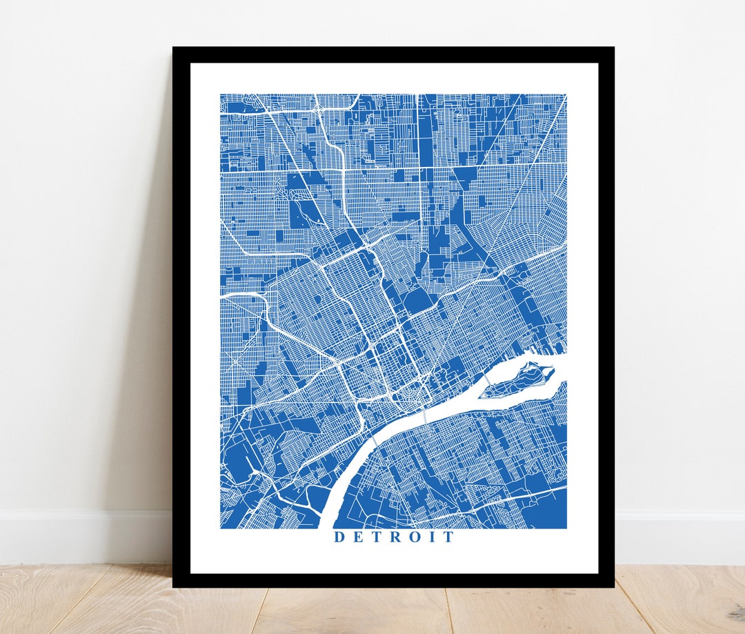 Detroit Map Art Michigan Custom Map Print Wall Poster Travel Gift Home ...
