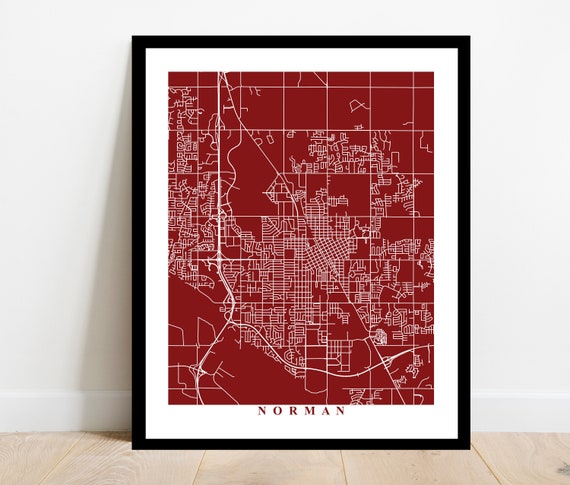 Norman Map Art Custom City Streets Map Print Oklahoma - Etsy