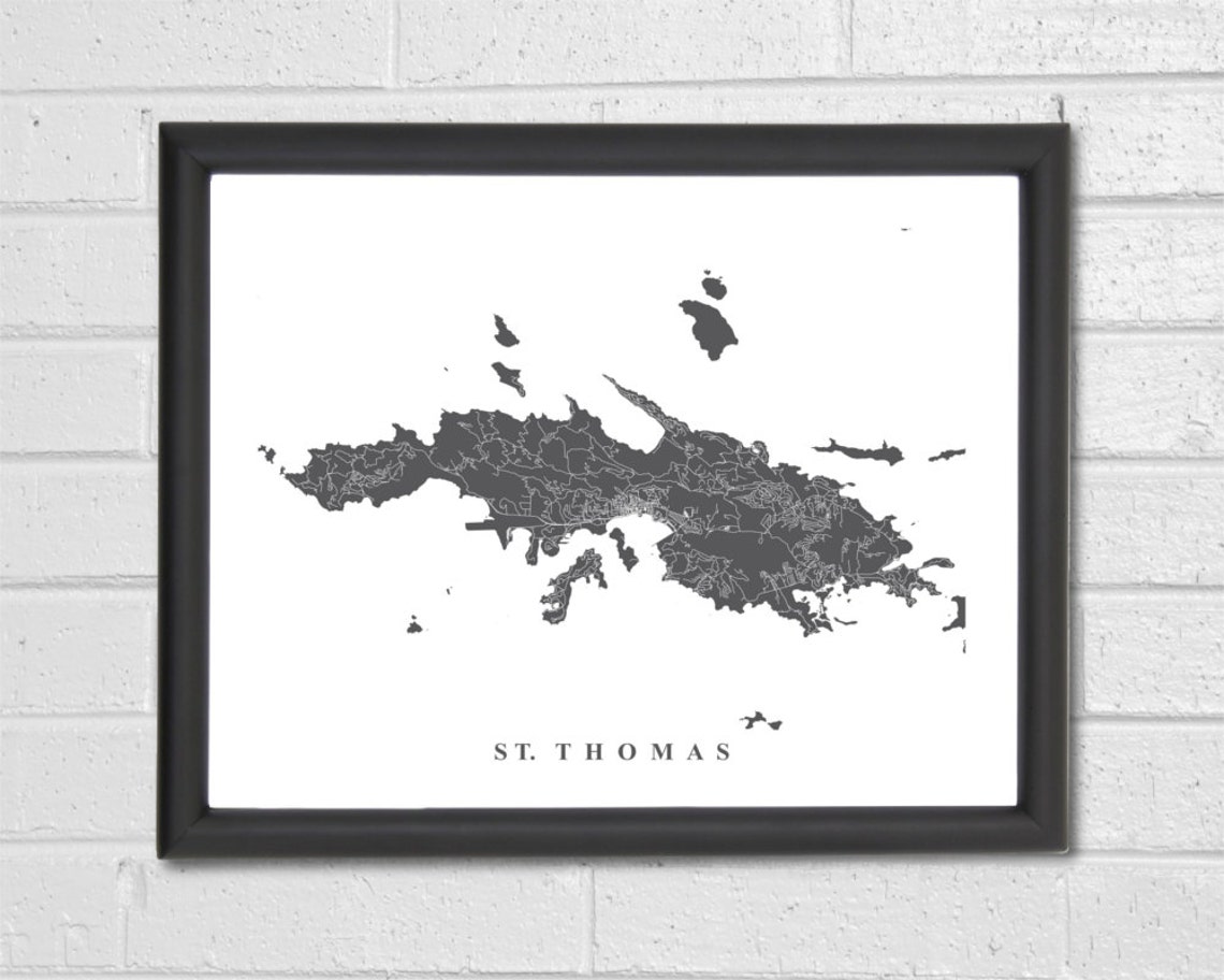 St Thomas Map Art Map Print Virgin Islands Map Print | Etsy