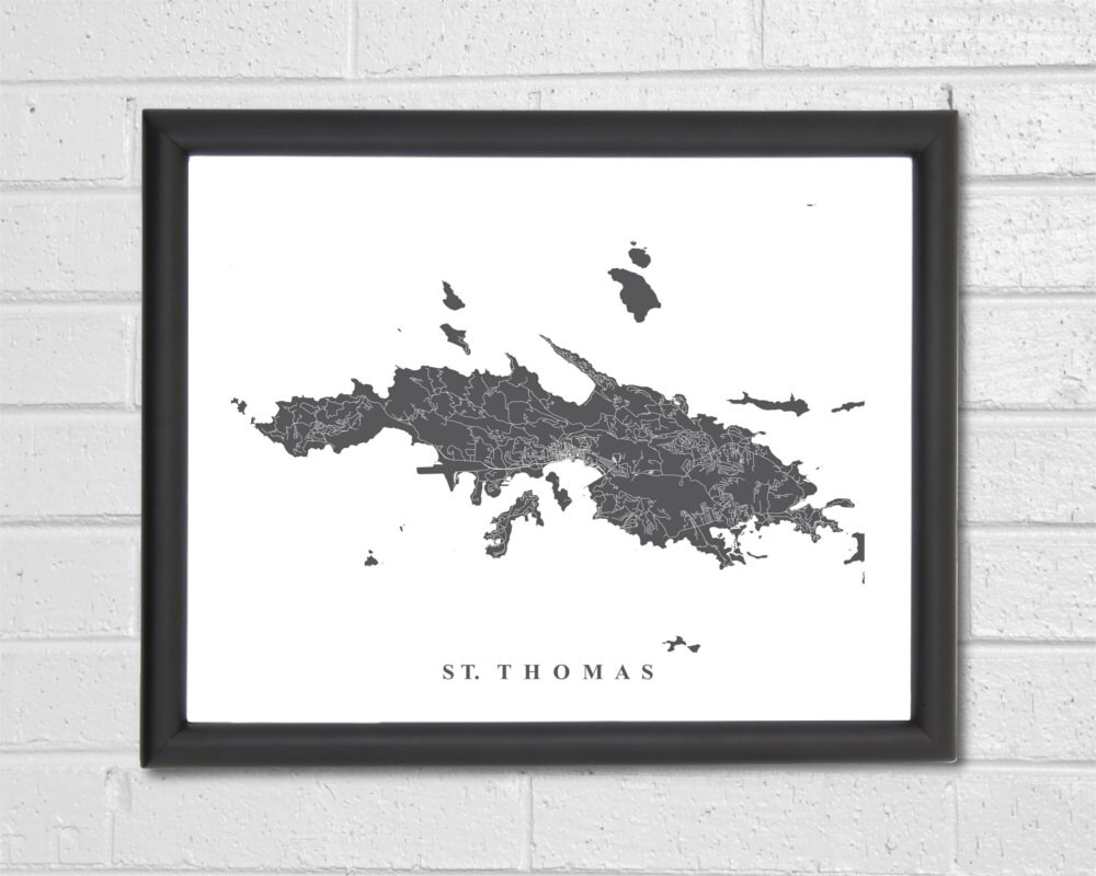 St Thomas Map Art Map Print Virgin Islands Map Print | Etsy