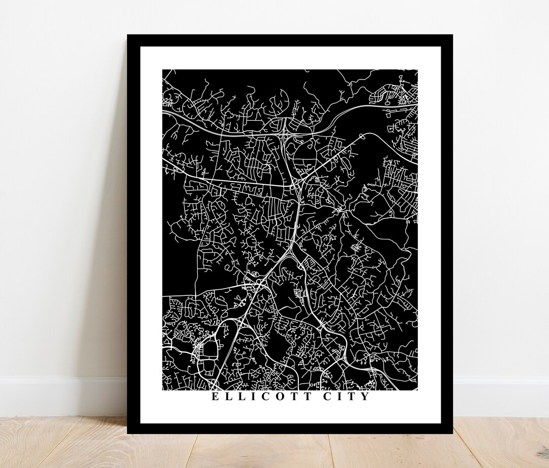 Ellicott City Map Art Maryland Custom City Streets Wall - Etsy