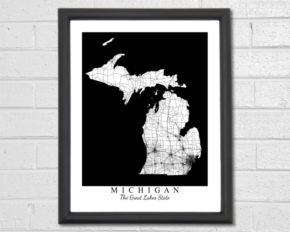 Michigan Map Art Map Print State Map Travel Gift Map - Etsy