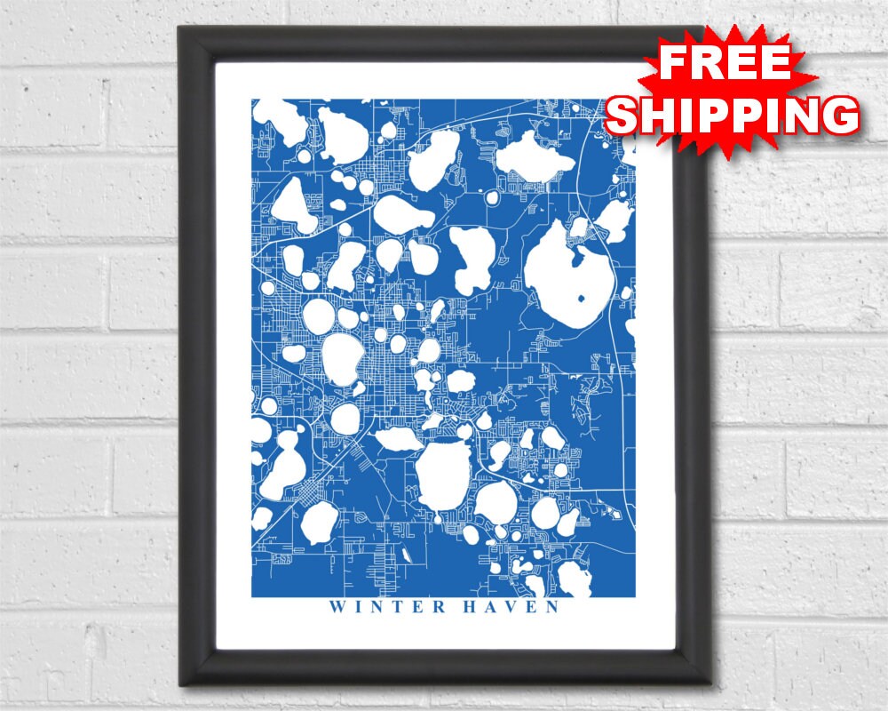 Winter Haven Map Art Florida Wall Art Poster Travel - Etsy UK