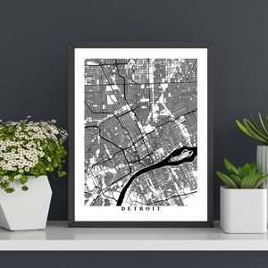 Detroit Map Art Michigan Custom Map Print Wall Poster Travel Gift Home ...