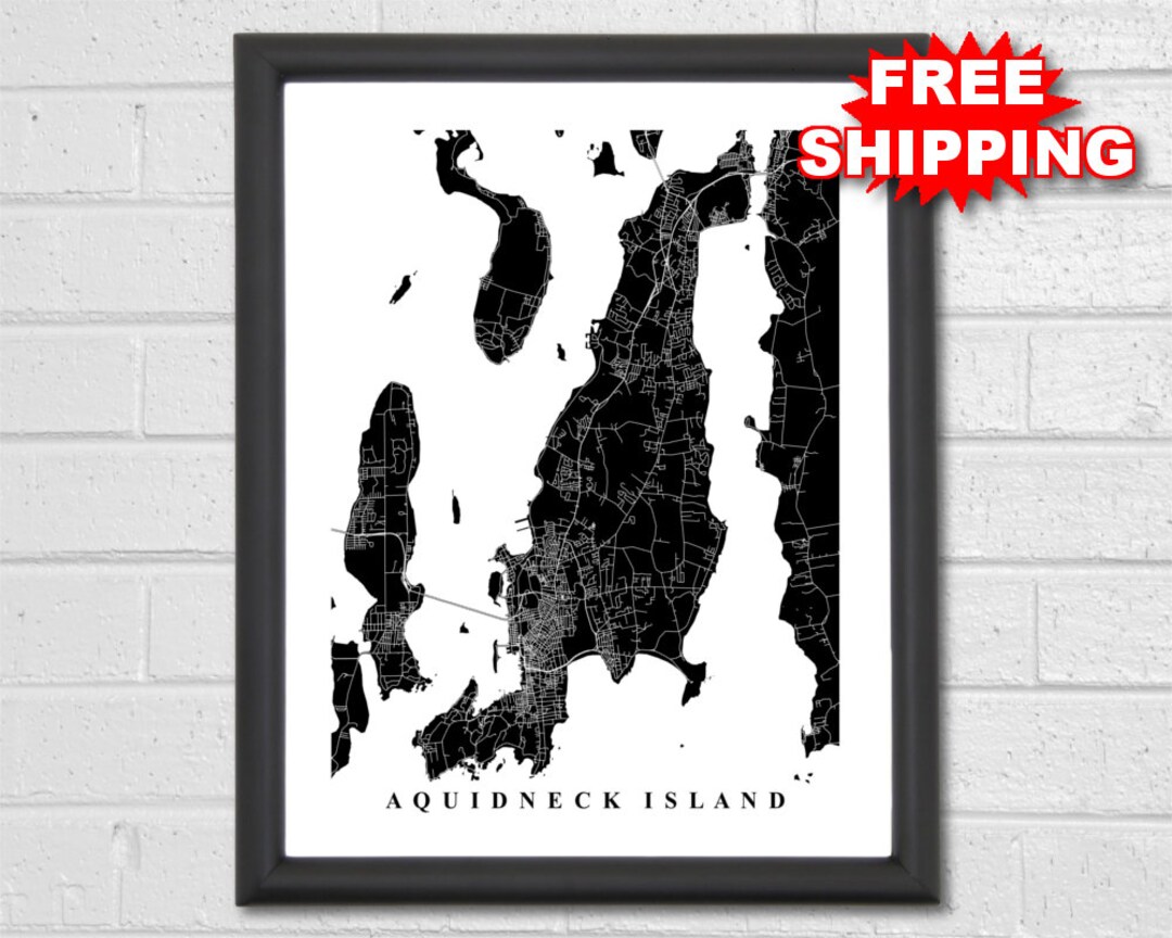 Aquidneck Island Map Art Map Print Black and White Map Rhode Island ...