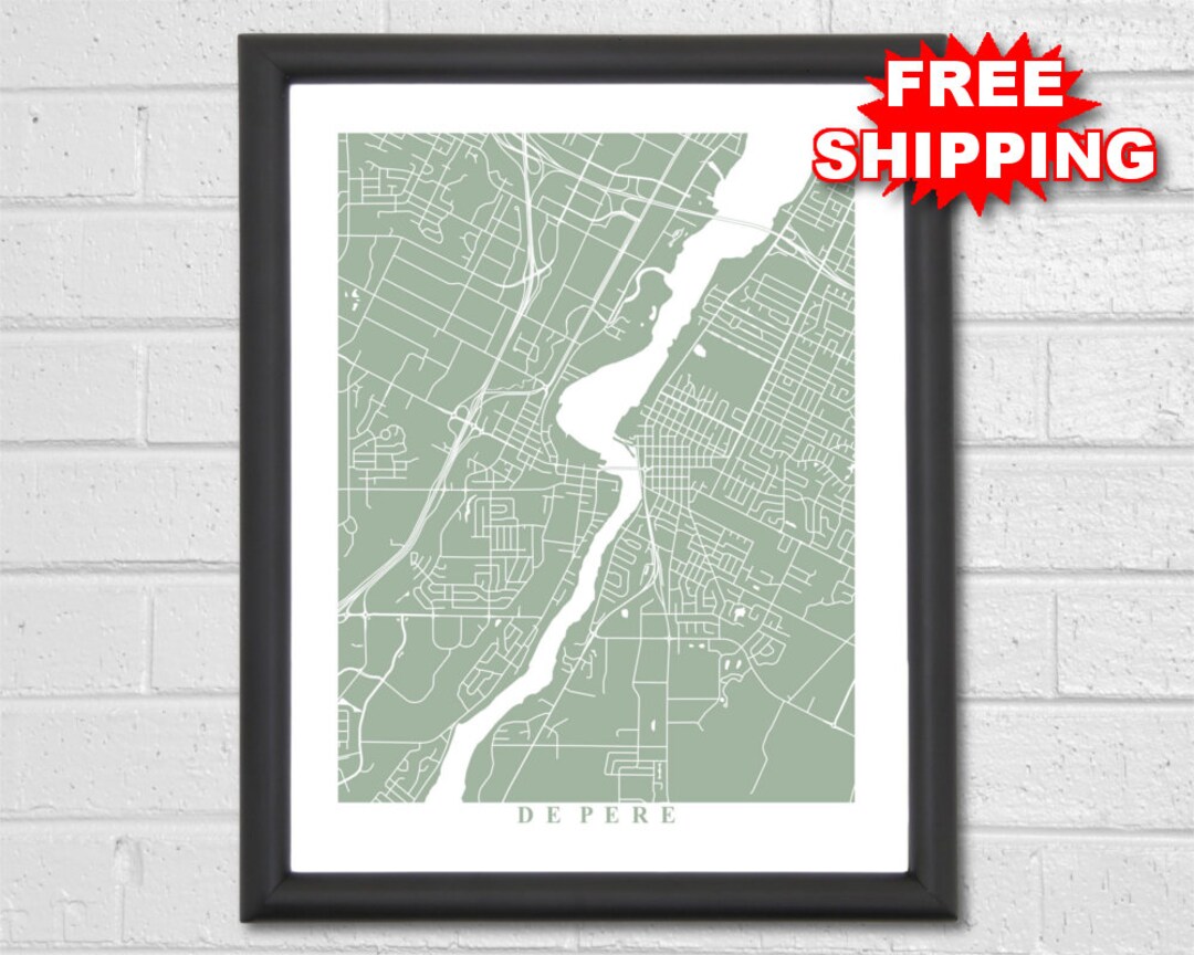 De Pere Map Art Wisconsin Wall Art Poster Travel Office Decor Map Print ...