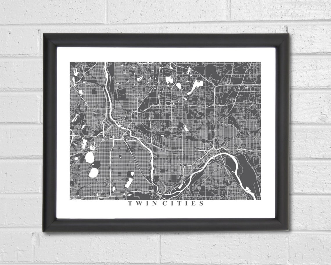 Twin Cities Map Art Map Print Minnesota Minneapolis | Etsy