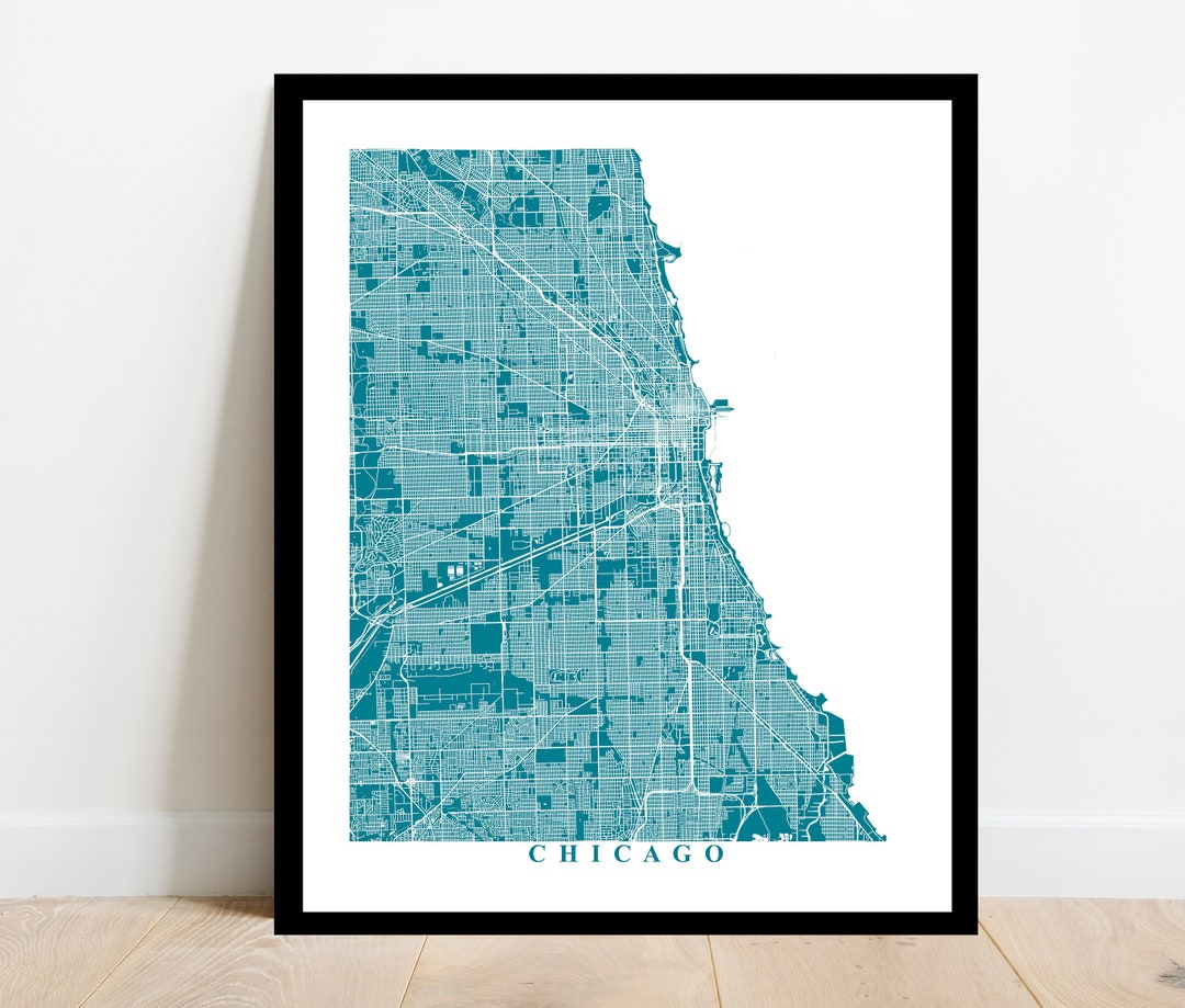 Chicago Map Art City Streets Map Print Illinois Travel Gift Office ...